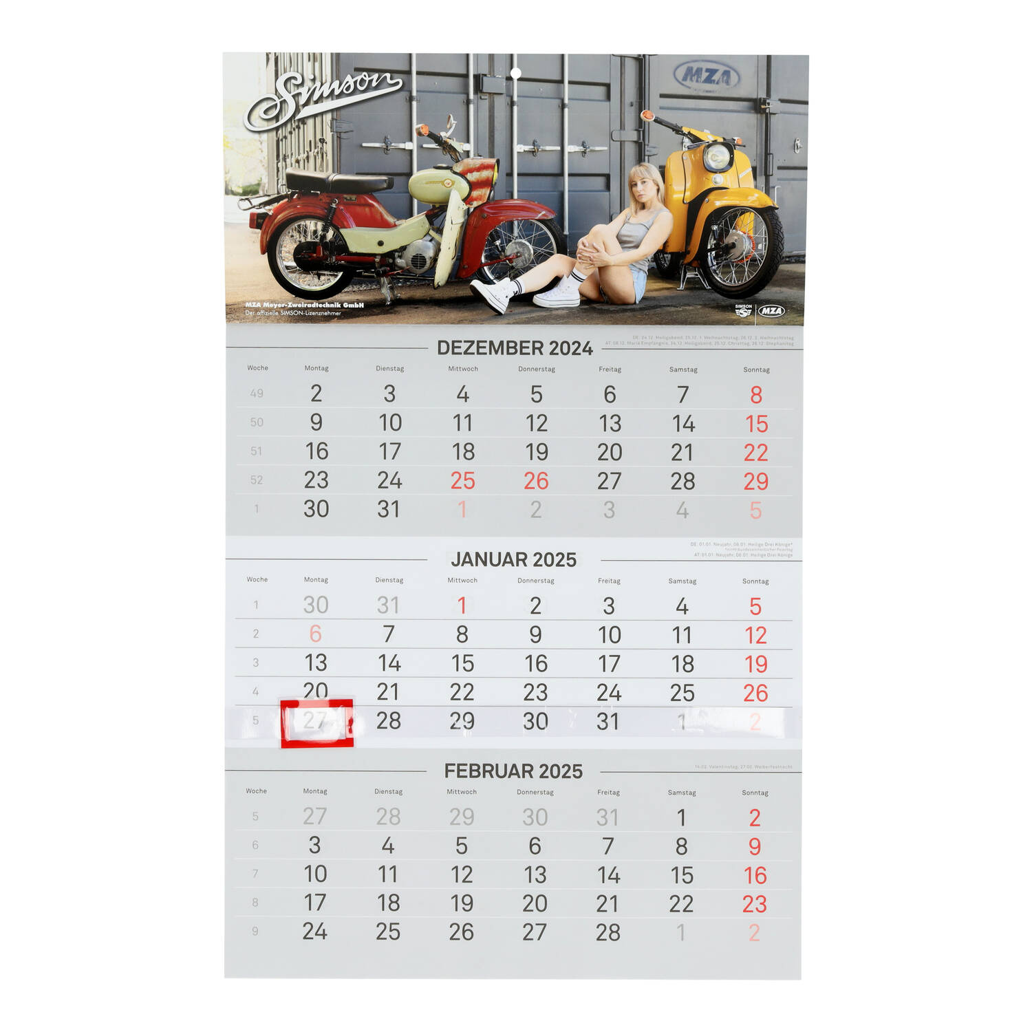 3-Monats-Kalender 2025 für Simson & MZ Fan - mit Tagesmarkierung - 3,89